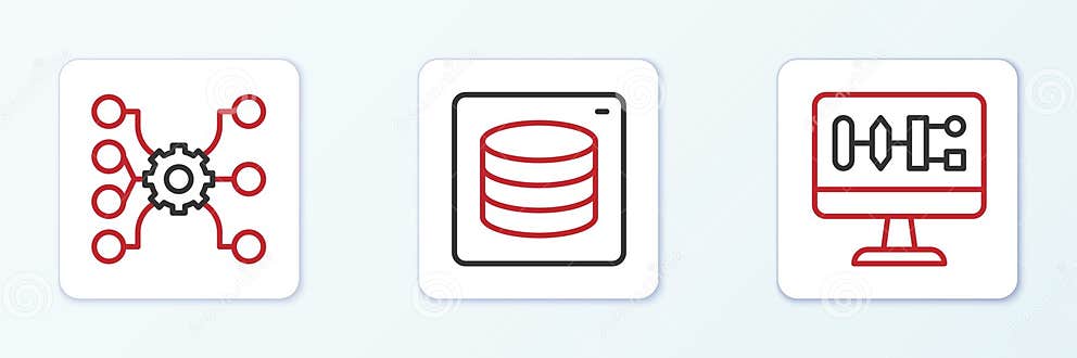 Set Line Algorithm, Neural Network and Server, Data Icon. Vector Stock Illustration ...