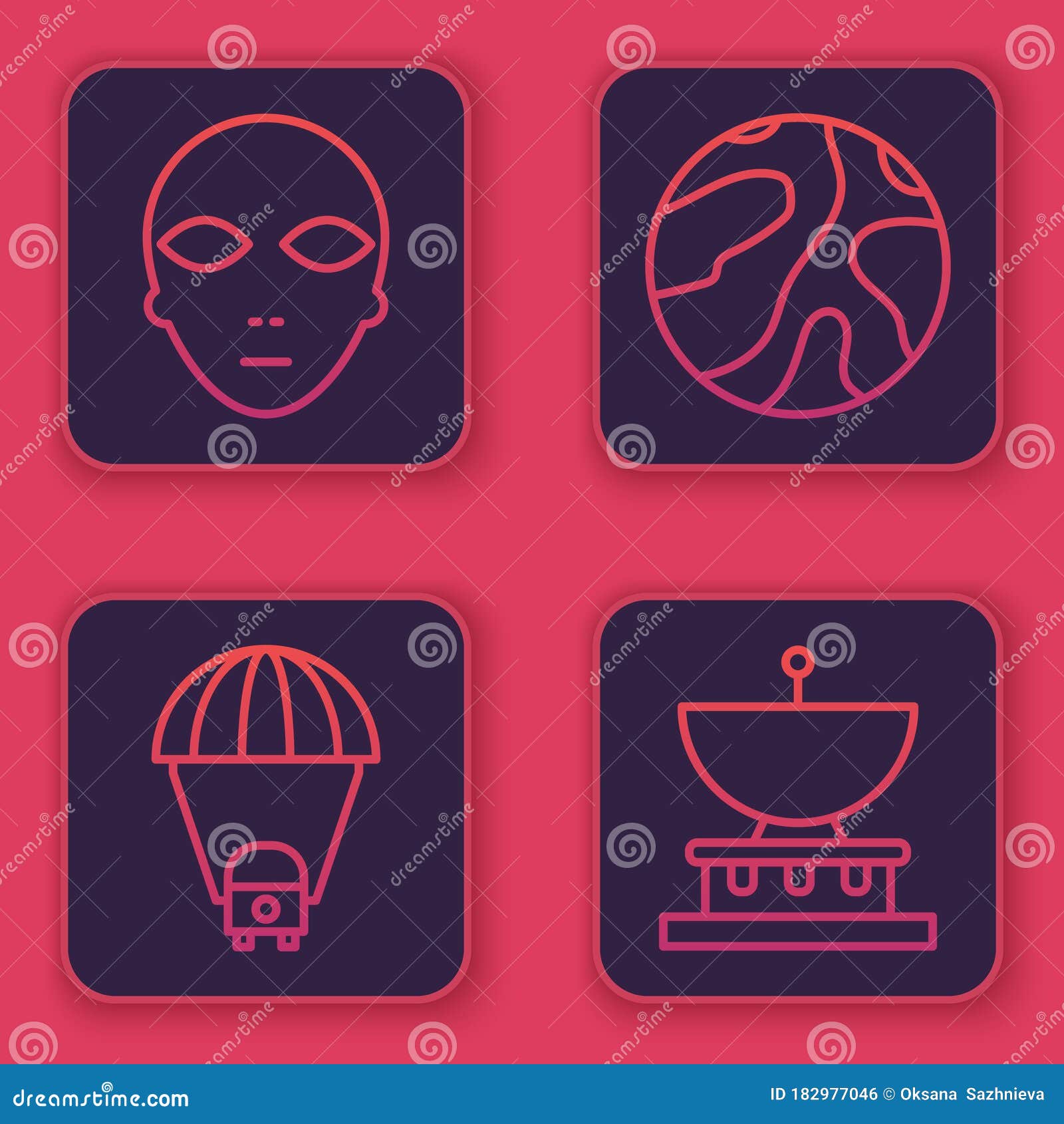 Set Line Alien, Planet Saturn, Falling Stars and Planet Saturn. Blue ...