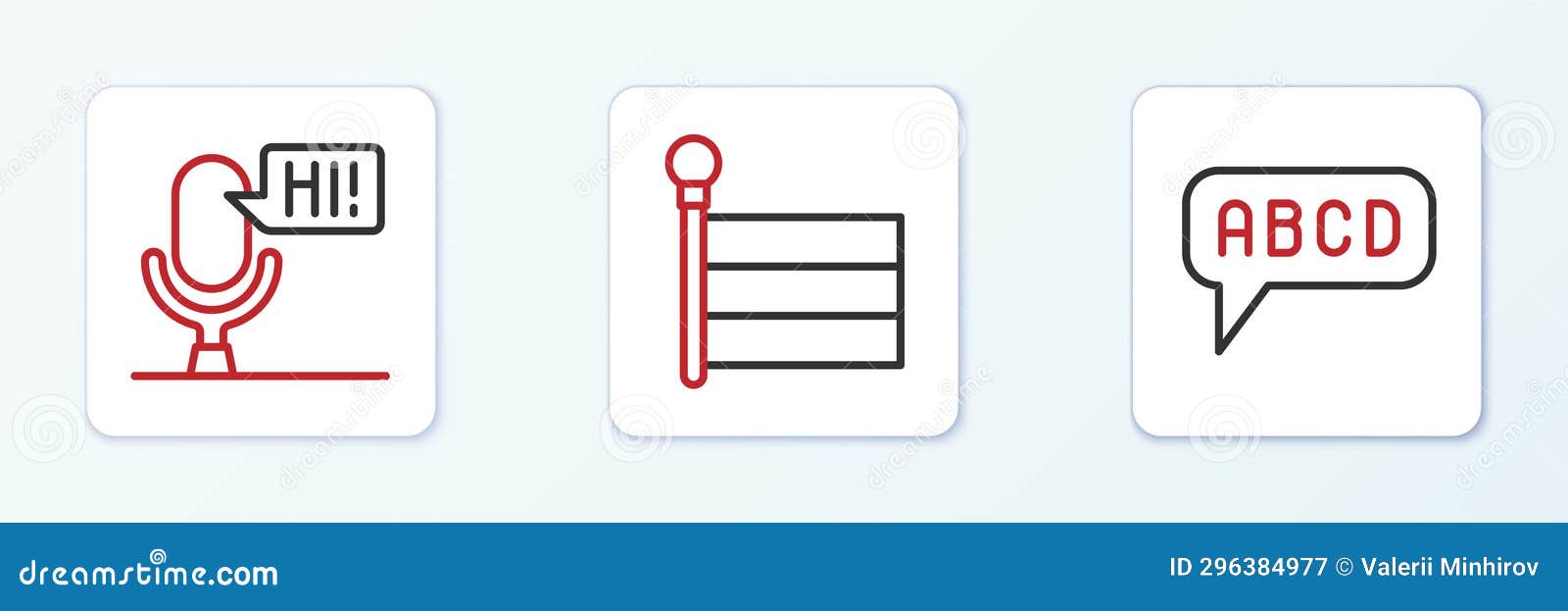 Set Line Alphabet, Microphone Voice Device and Flag Icon. Vector Stock ...