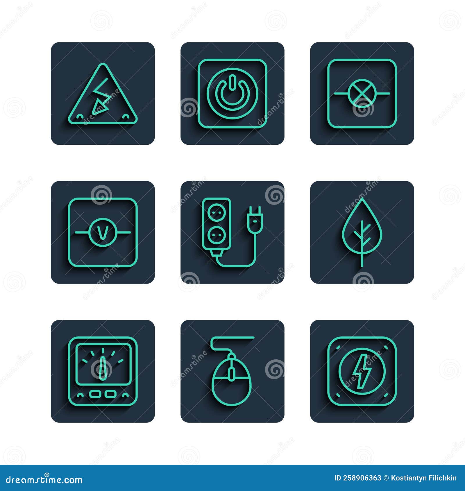 Set Line Ampere Meter, Multimeter, Computer Mouse, Lightning Bolt, Lamp ...