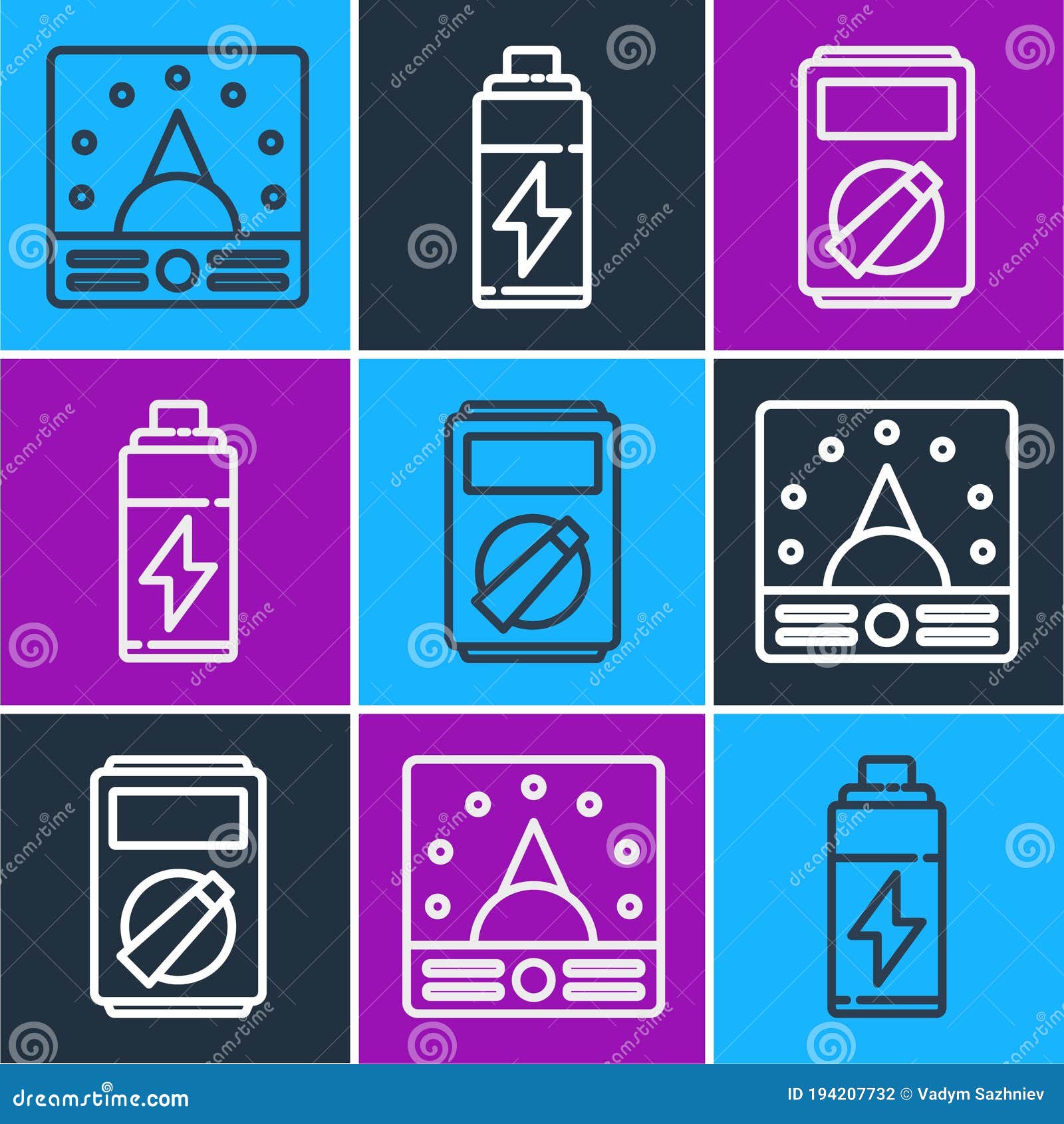 Set Line Ampere Meter, Multimeter, Voltmeter, Multimeter and Battery ...