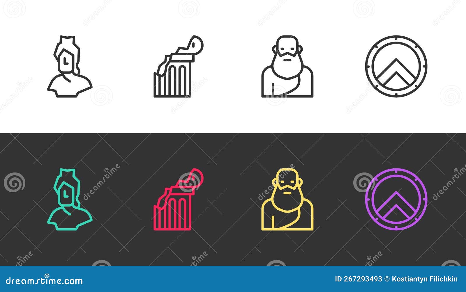 Set Line Ancient Bust Sculpture, Broken Ancient Column, Socrates and ...