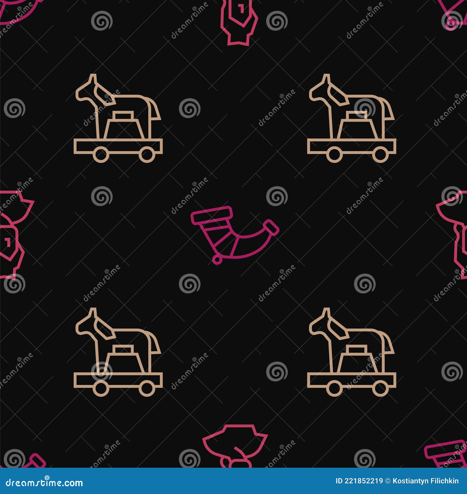 Set Line Ancient Bust Sculpture, Trojan Horse and Hunting Horn on ...