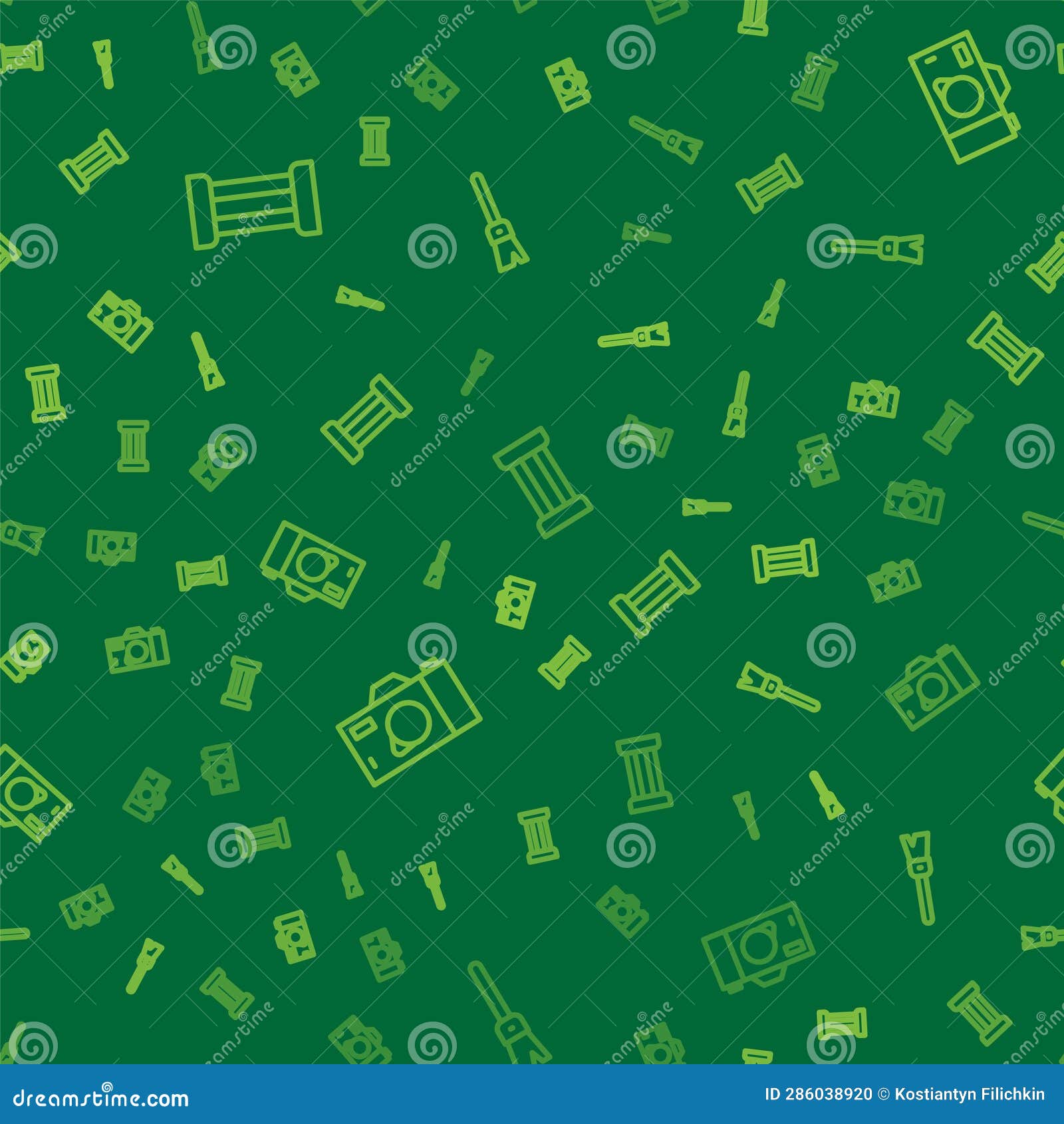 Set Line Ancient Column, Photo Camera and Paint Brush on Seamless ...