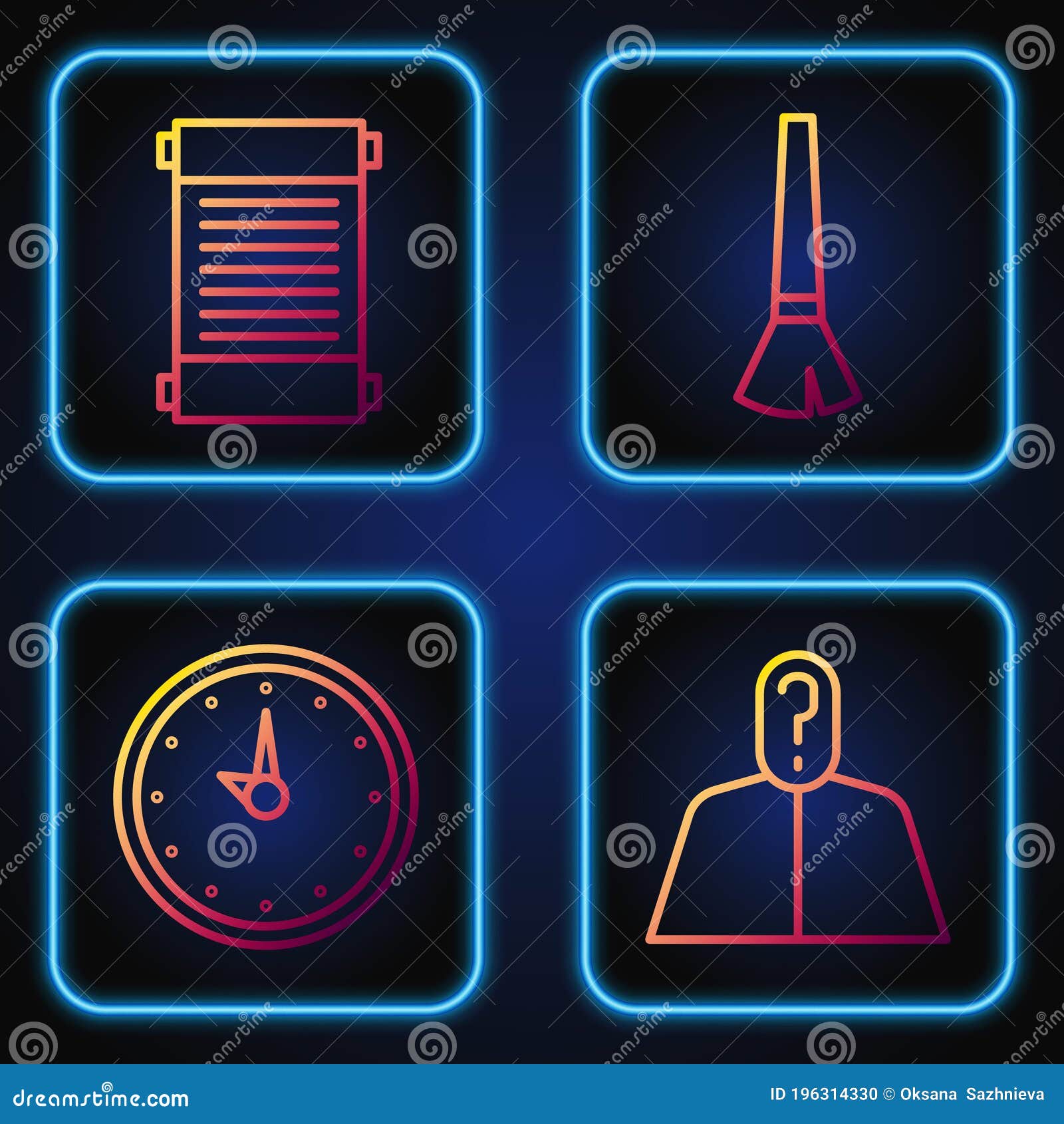 Set Line Anonymous with Question Mark, Clock, Decree, Paper, Parchment ...