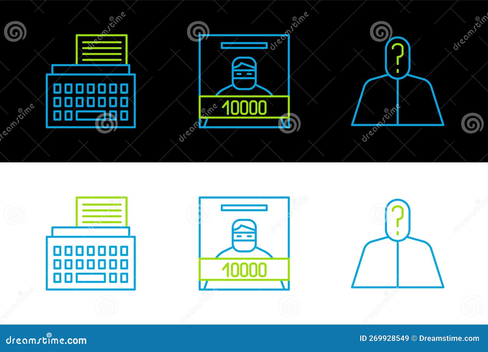 Set Line Anonymous with Question Mark, Retro Typewriter and Wanted ...