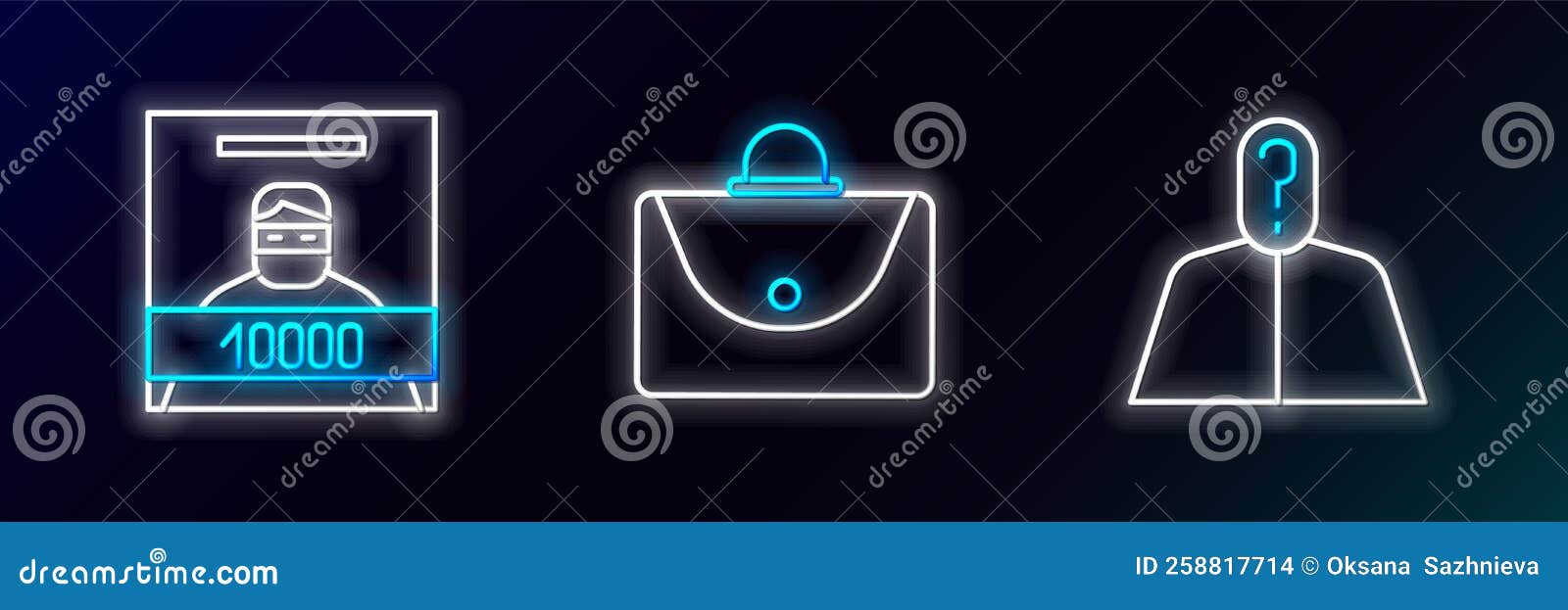 Set Line Anonymous with Question Mark, Wanted Poster and Briefcase Icon ...