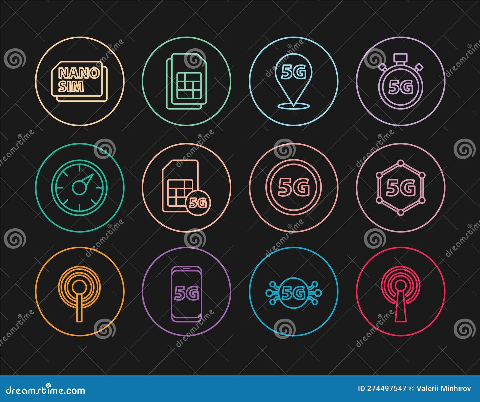 Set Line Antenna, 5G Network, Location, Sim Card, Digital Speed Meter ...