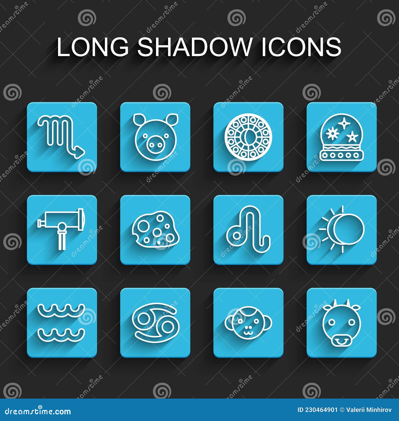 Set Line Aquarius Zodiac, Cancer, Scorpio, Monkey, Ox, Asteroid ...