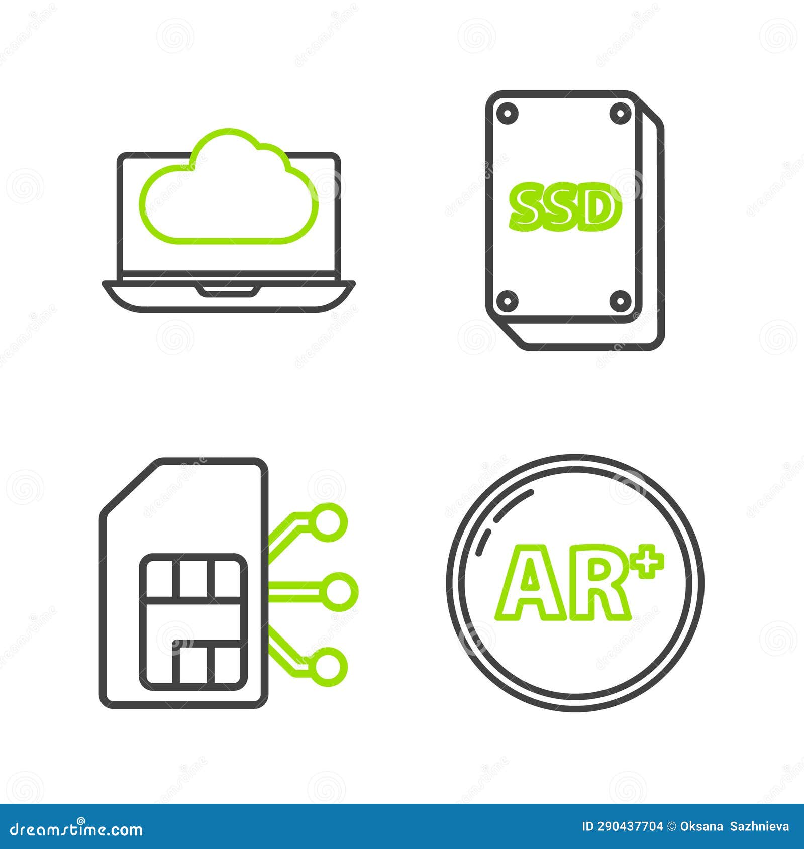 Set Line Ar, Augmented Reality, Sim Card, SSD and Cloud Technology Data ...