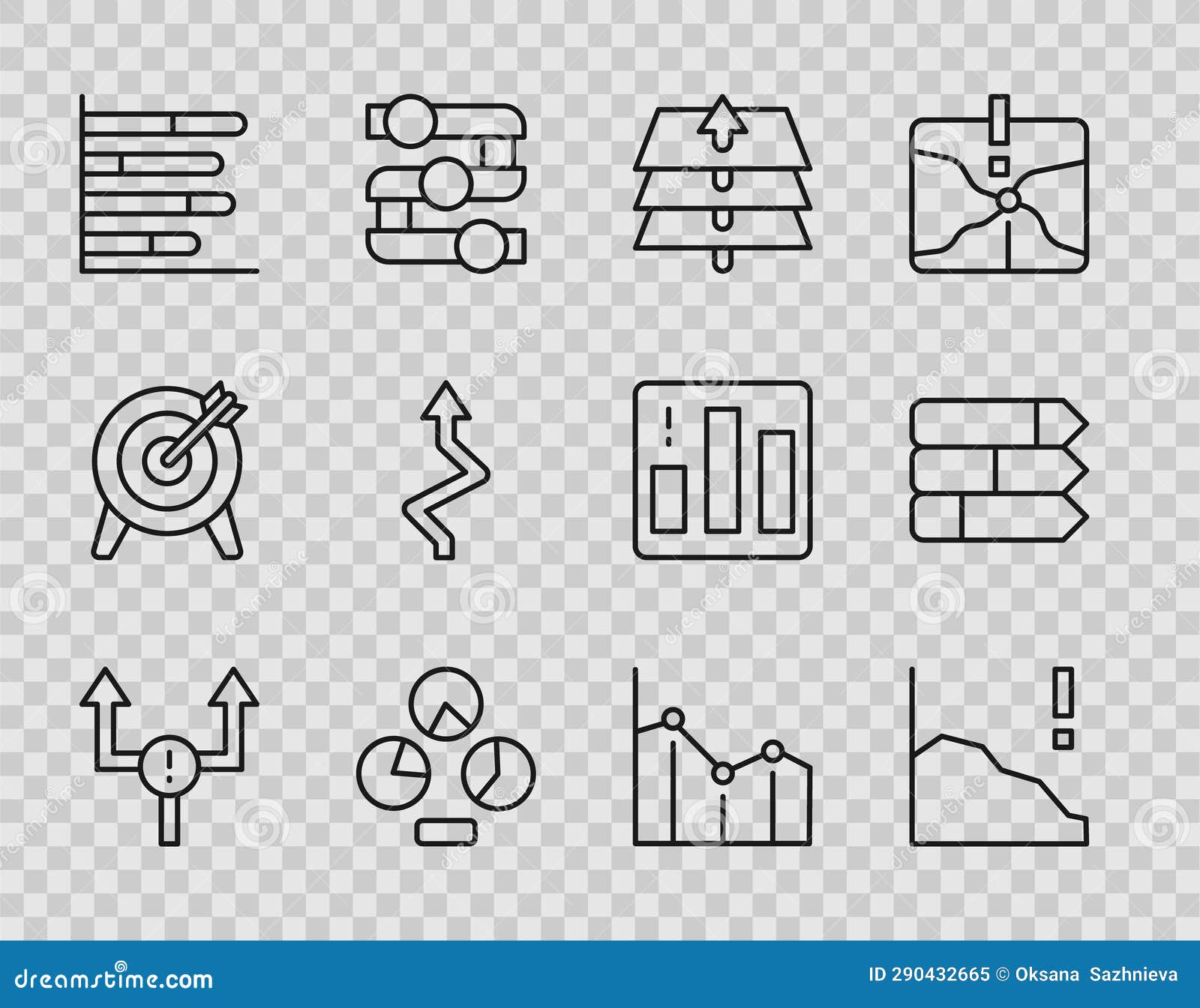 Set Line Arrow, Financial Growth Decrease, Layers, Pie Chart Infographic, and Icon. Vector Stock ...