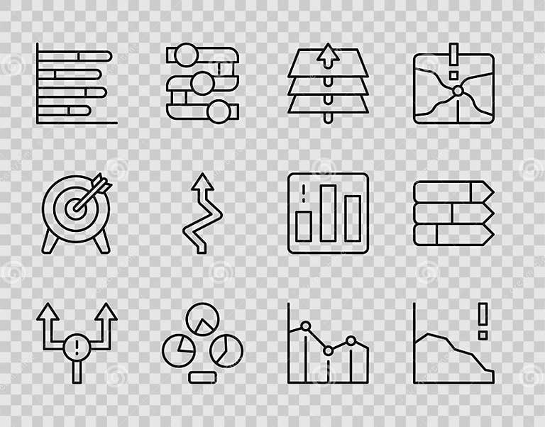 Set Line Arrow, Financial Growth Decrease, Layers, Pie Chart Infographic, and Icon. Vector Stock ...