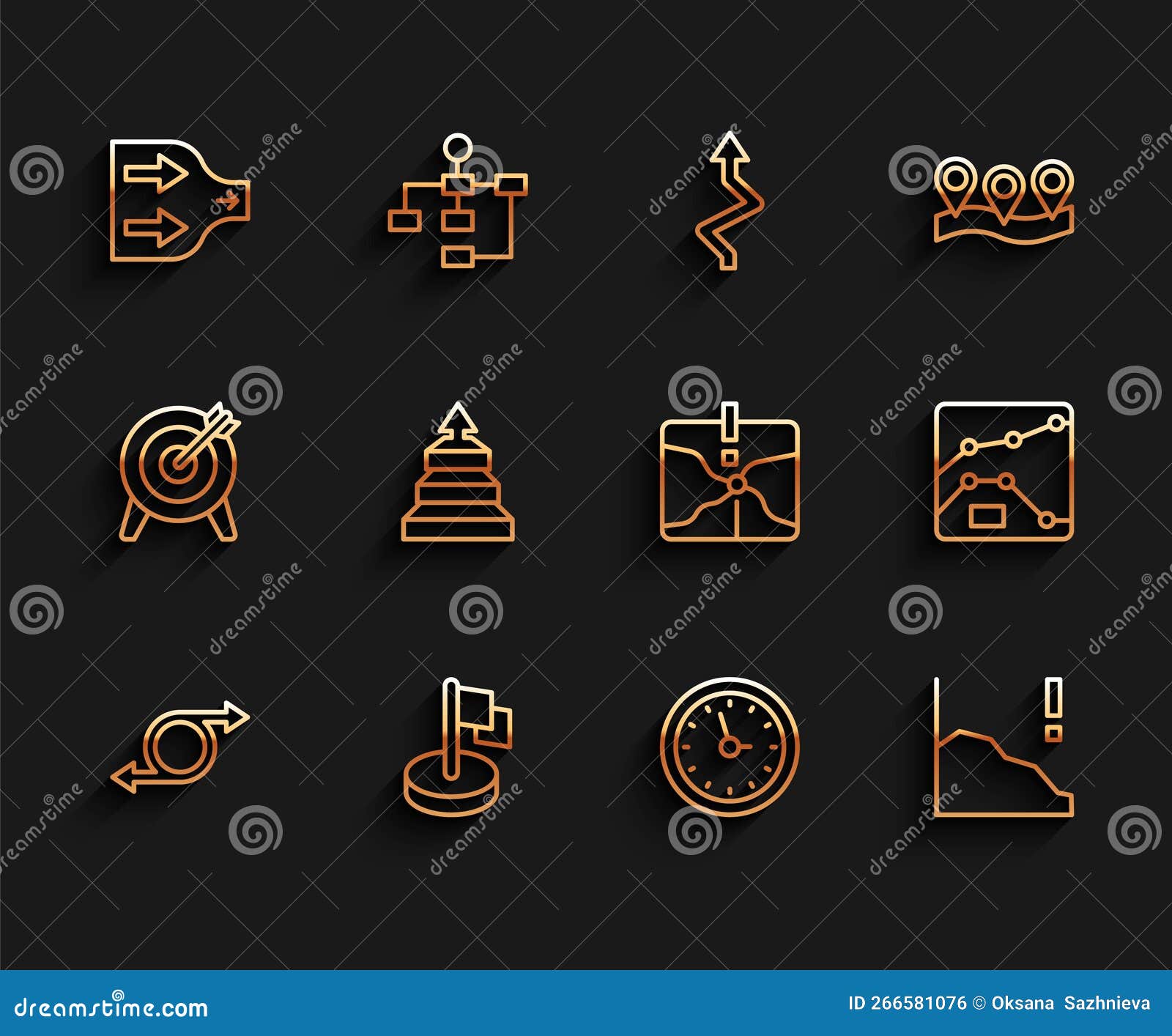 Set Line Arrow, Flag, Clock, Financial Growth Decrease, Pyramid Chart Infographics, Graph, Chart ...
