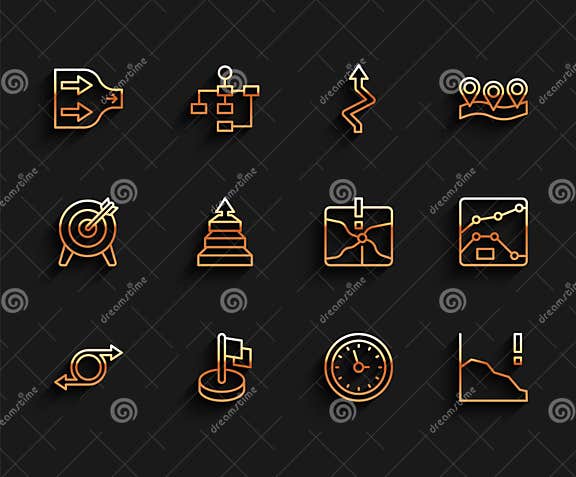 Set Line Arrow, Flag, Clock, Financial Growth Decrease, Pyramid Chart Infographics, Graph, Chart ...