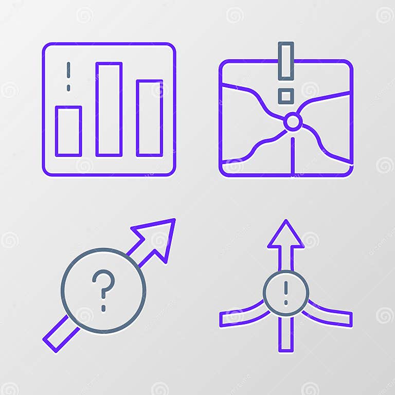 Set Line Arrow, Intersection Point and Pie Chart Infographic Icon ...