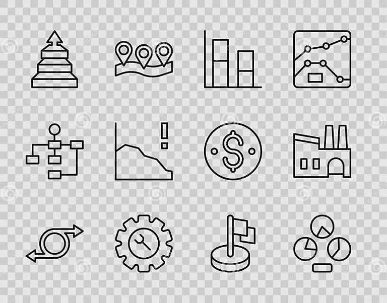 Set Line Arrow, Pie Chart Infographic, Graph, Chart, Diagram, Wrench and Gear, Pyramid ...