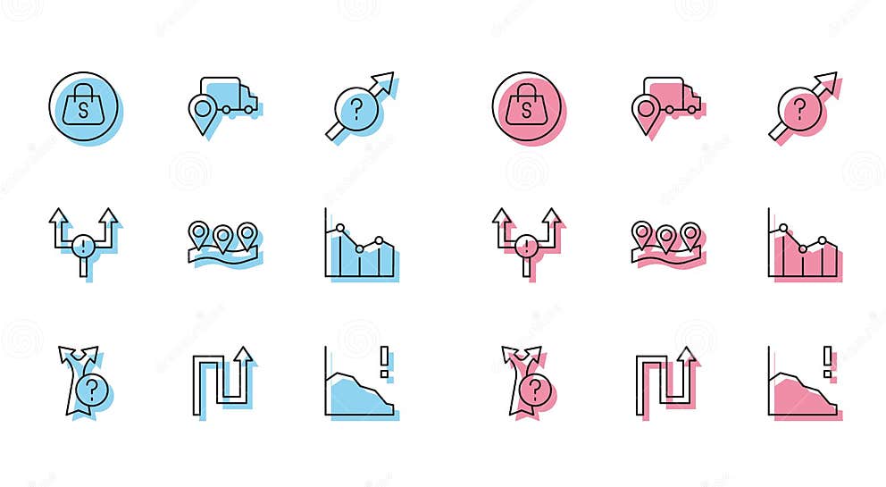 Set Line Arrow, Shopping Bag with Sale, Financial Growth Decrease ...