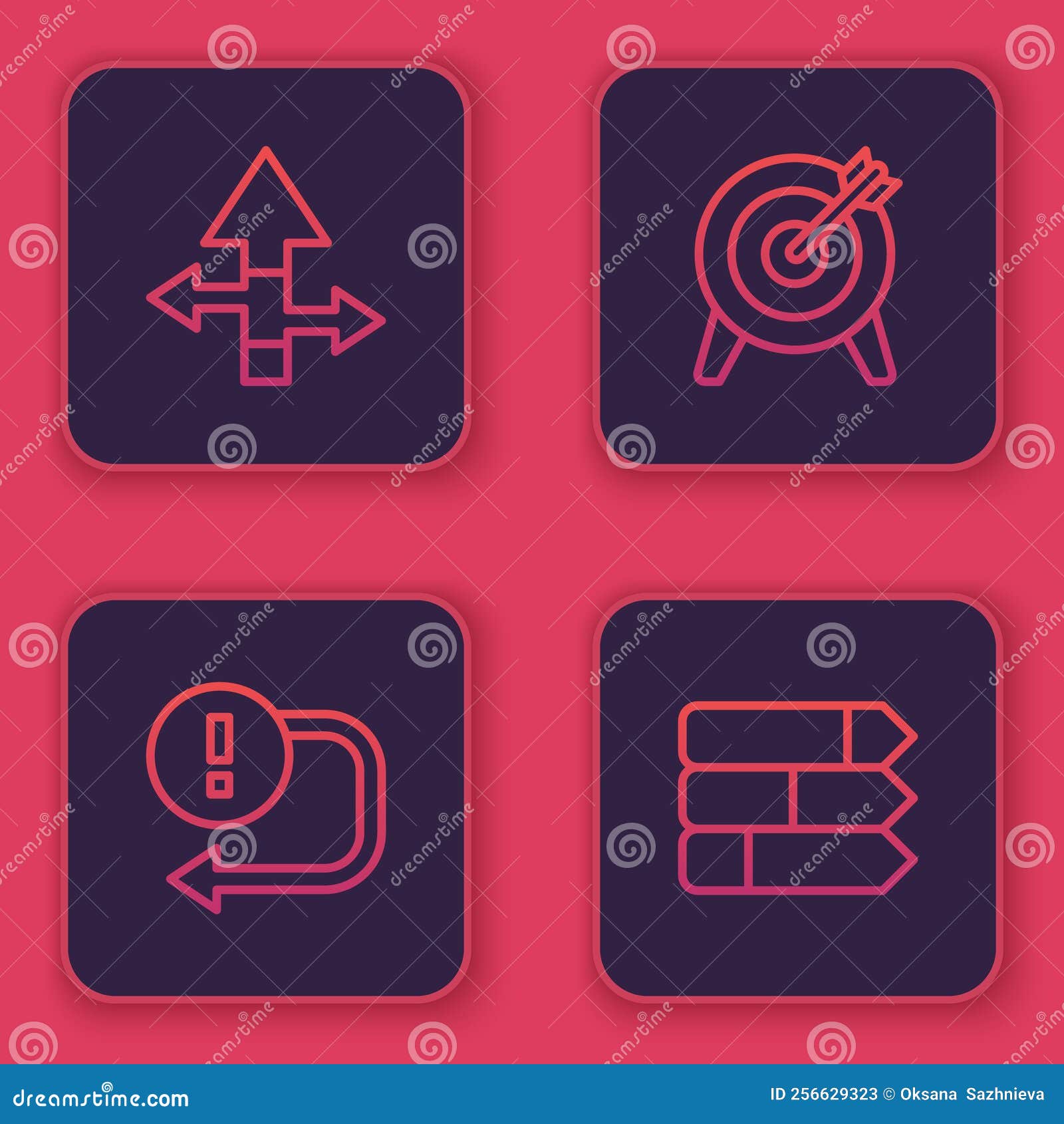 Set Line Arrow, , Target and Pie Chart Infographic. Blue Square Button ...