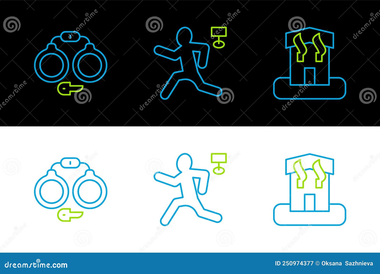Set Line Arson Home, Handcuffs and Murder Icon. Vector Stock Vector ...