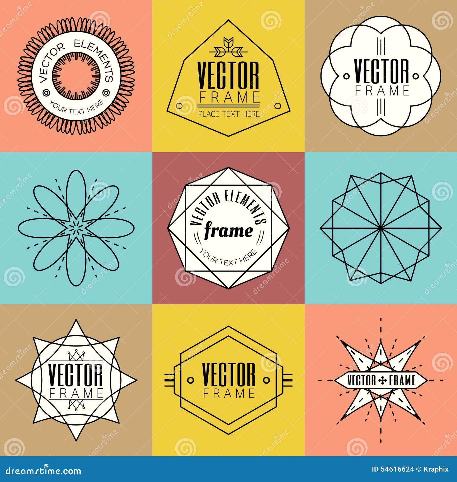 Set Line Art Insignia Retro Vintage Design Elements Stock Vector ...