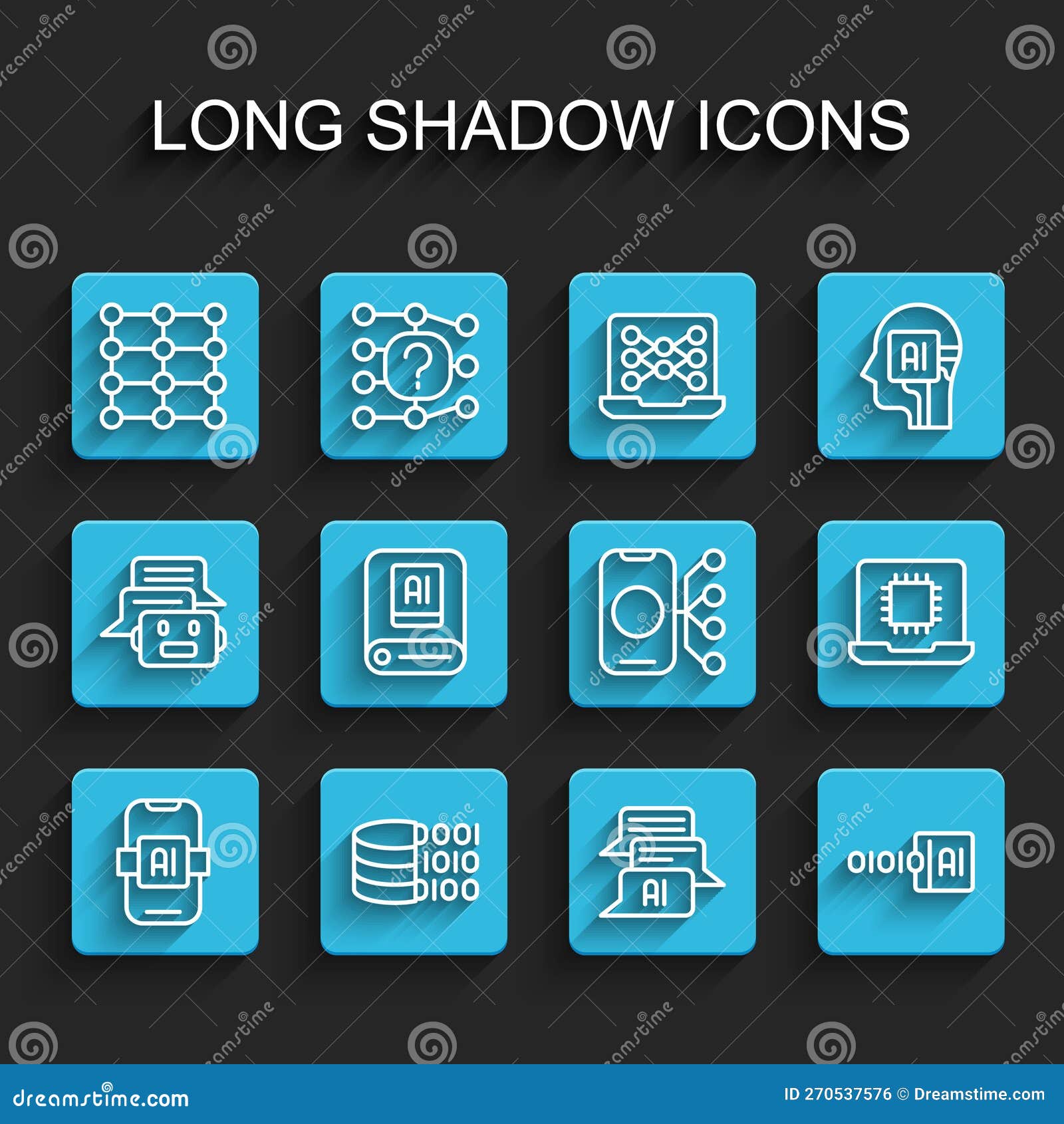 Set Line Artificial Intelligence Ai Binary Code Neural Network Chat Bot Processor Cpu And