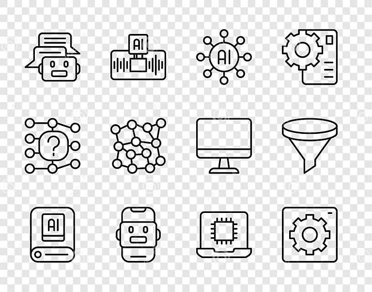 Set Line Artificial Intelligence Ai Computer Api Interface Neural Network Chat Bot Processor