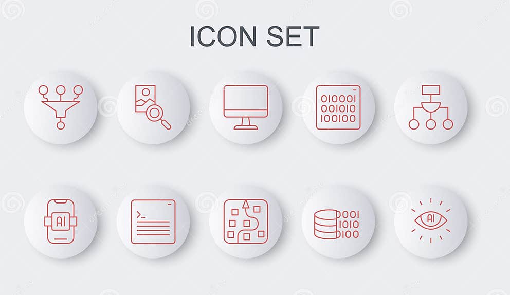 Set Line Artificial Intelligence AI, Computer Monitor, Binary Code, Funnel Filter, Photo ...