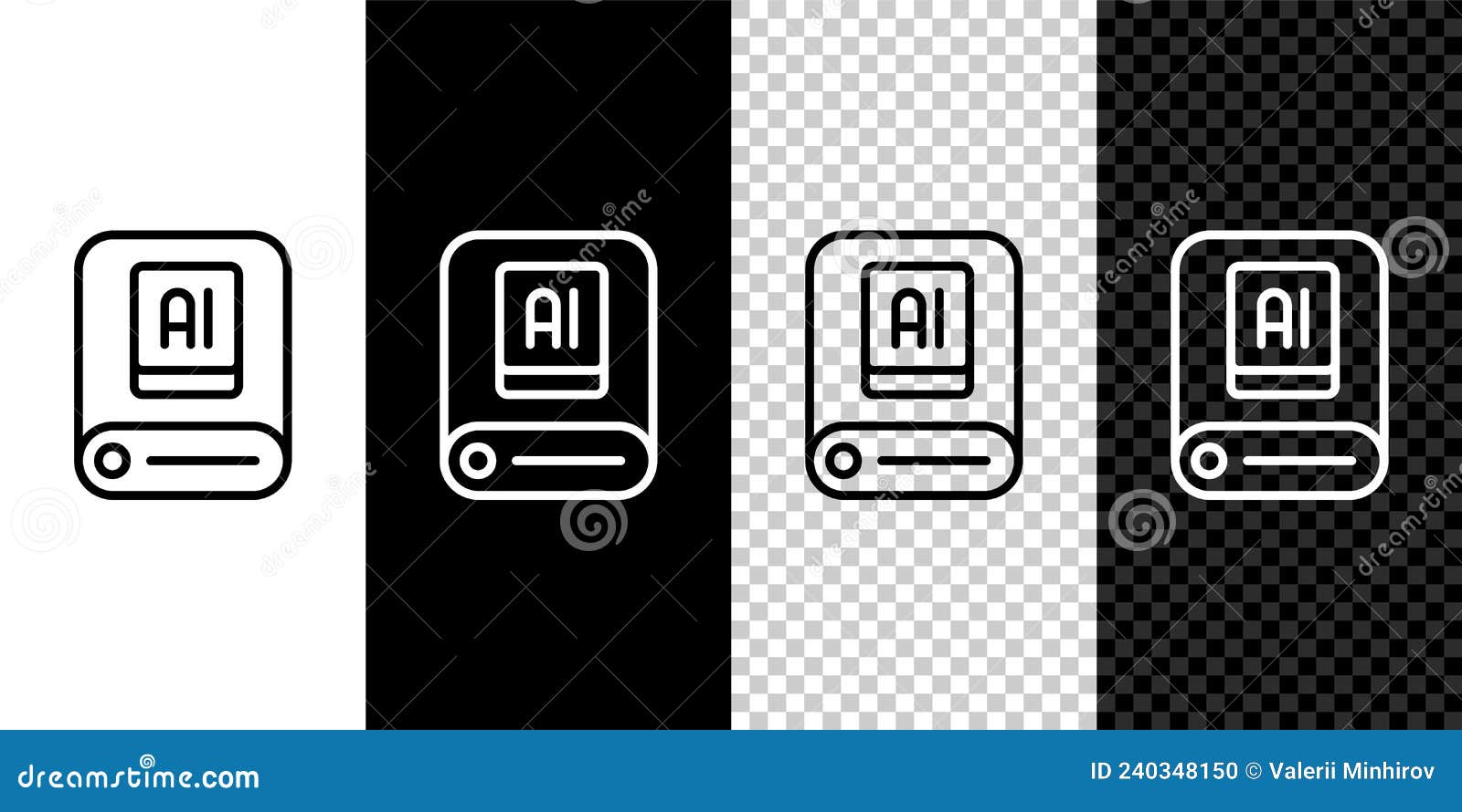 Set Line Artificial Intelligence AI Icon Isolated on Black and White ...