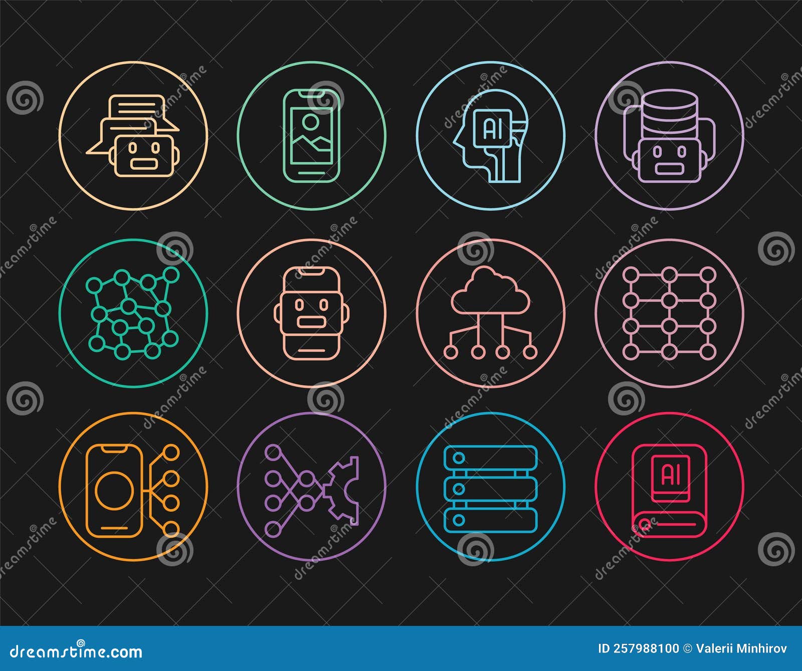 Set Line Artificial Intelligence AI, Neural Network, Humanoid Robot ... Set Line Artificial Intelligence AI, Neural Network, Humanoid Robot ...