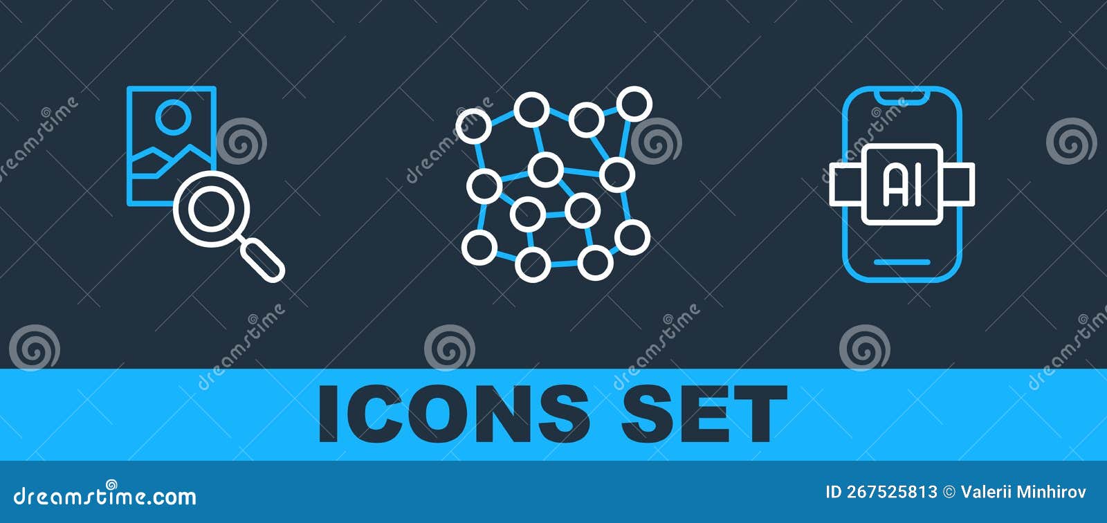 Set Line Artificial Intelligence AI, Photo Retouching and Neural ... Set Line Artificial Intelligence AI, Photo Retouching and Neural ...