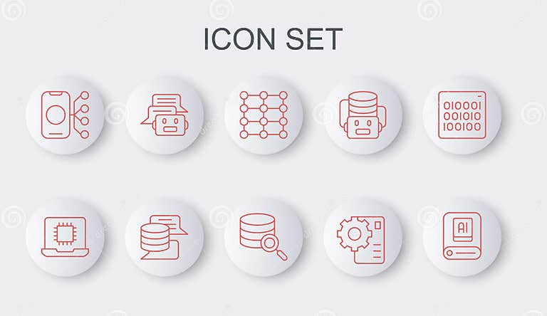 Set Line Artificial Intelligence AI, Processor CPU, Neural Network, Chat Bot, Server, Data and ...