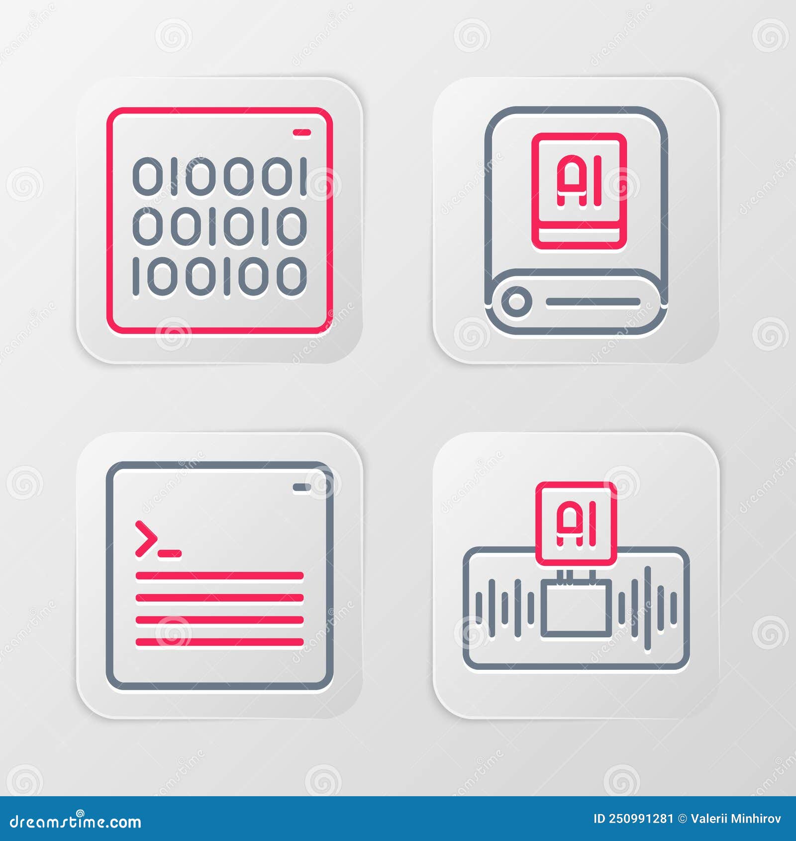Set Line Artificial Intelligence Ai Web Developer Programming Code And Binary Icon Vector
