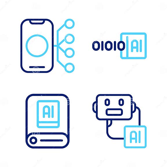 Set Line Artificial Intelligence Robot, AI, Binary Code and Neural ... Set Line Artificial Intelligence Robot, AI, Binary Code and Neural ...