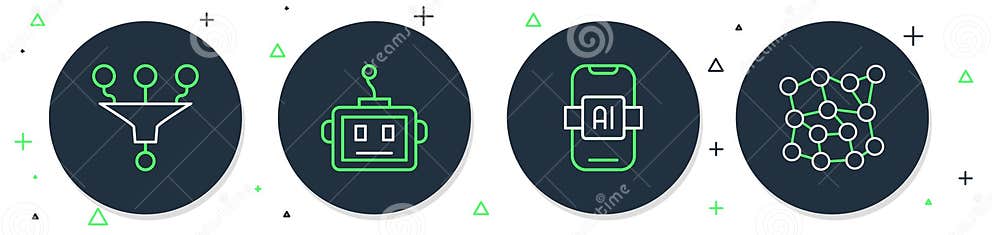 Set Line Artificial Intelligence Robot, AI, Funnel or Filter and Neural ...