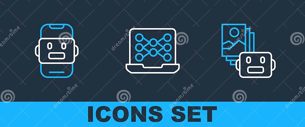 Set Line Artificial Intelligence Robot Chat And Neural Network Icon Vector Stock Vector