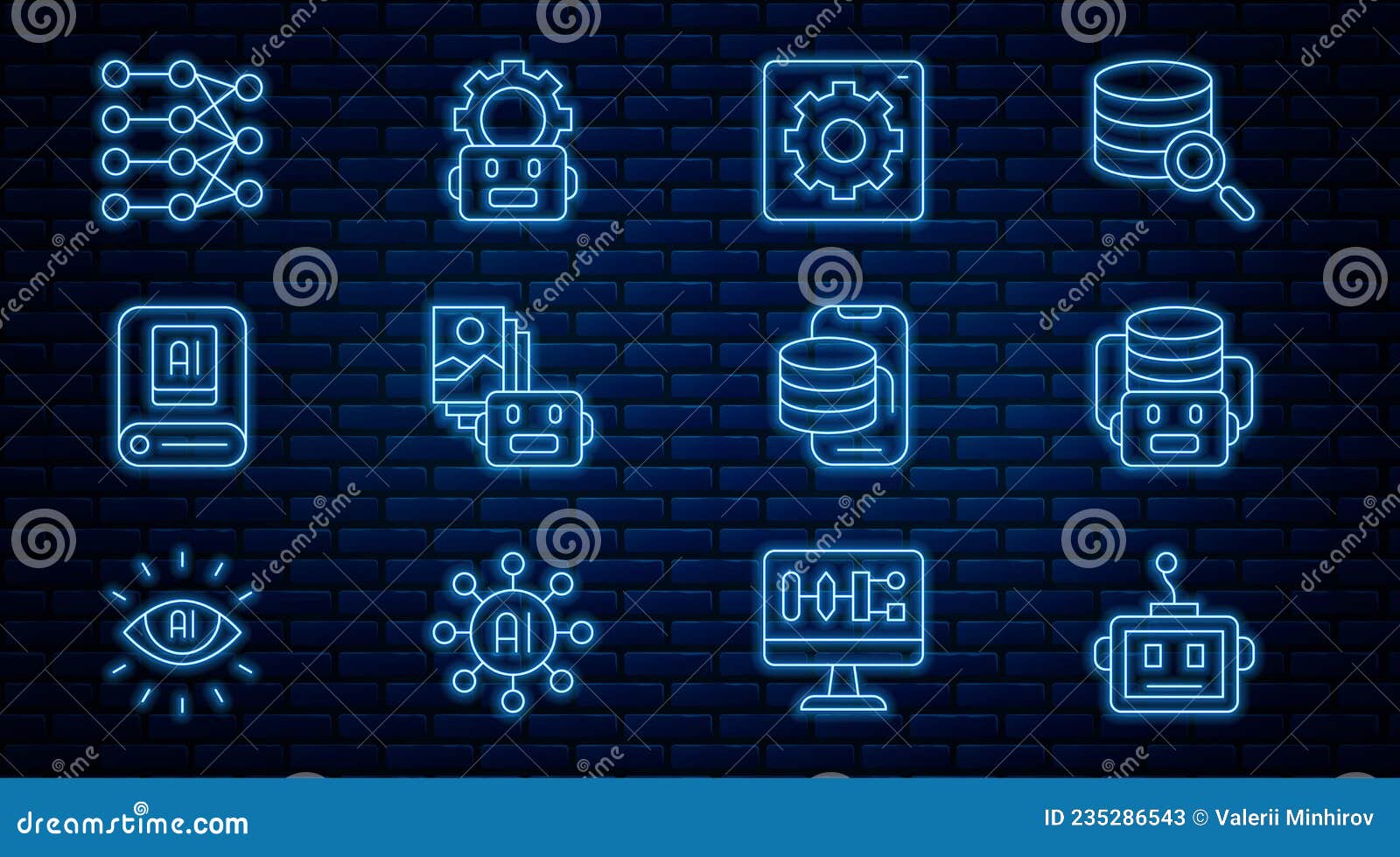 Set Line Artificial Intelligence Robot Computer Api Interface Ai Neural Network Cloud