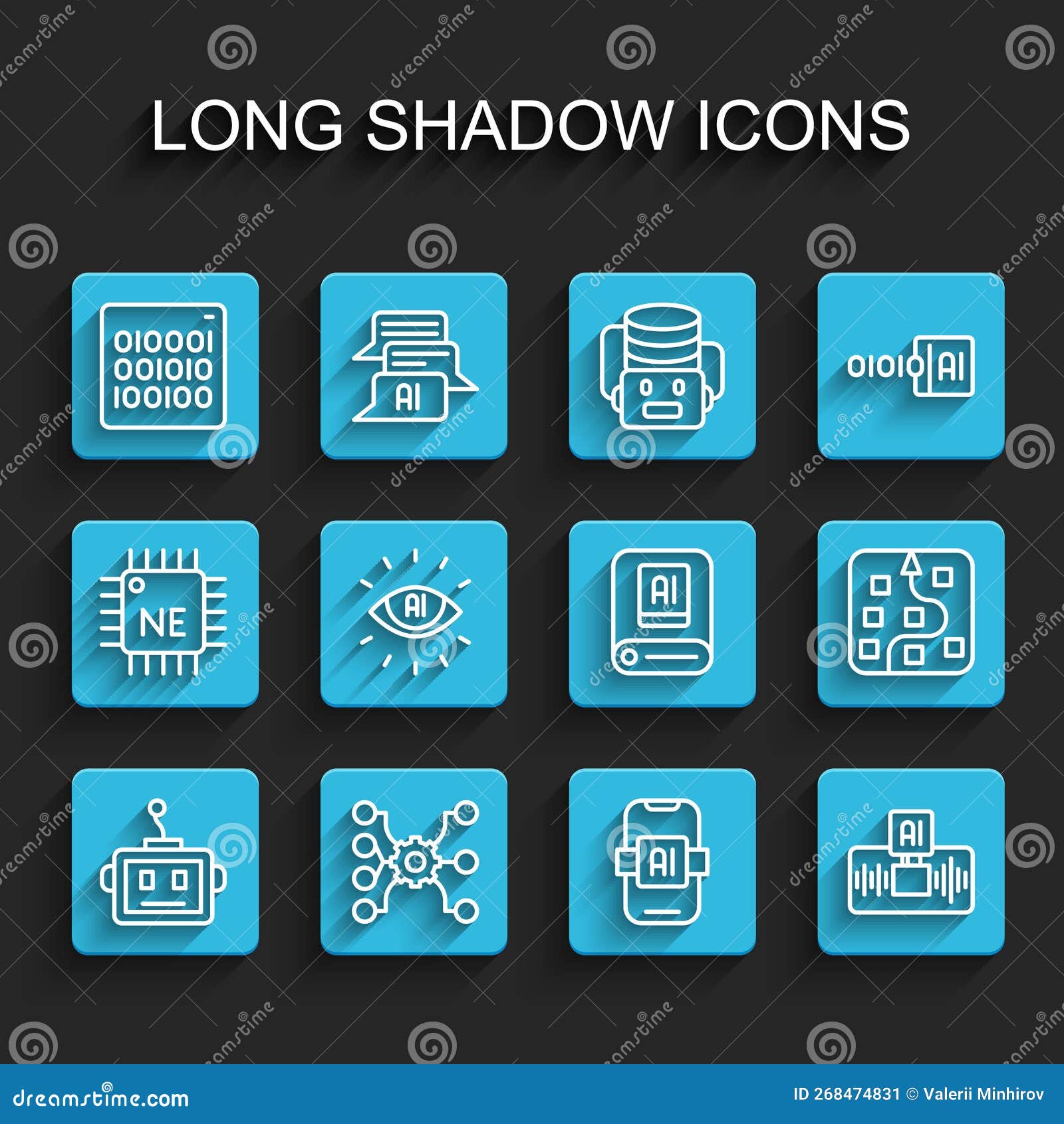 Set Line Artificial Intelligence Robot, Neural Network, Binary Code, AI, and Icon. Vector Stock ...