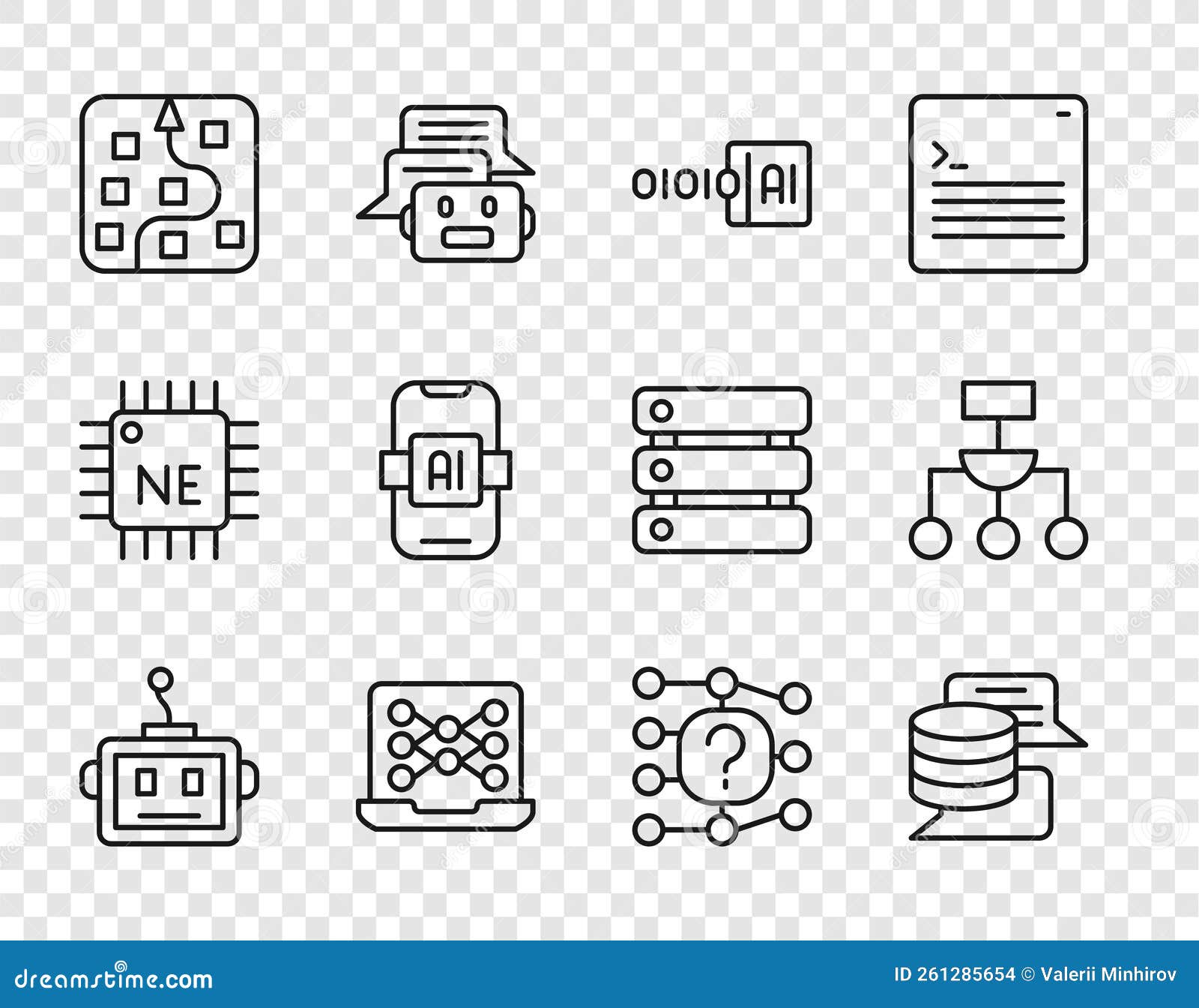 Set Line Artificial Intelligence Robot, Server, Data, Binary Code ... Set Line Artificial Intelligence Robot, Server, Data, Binary Code ...