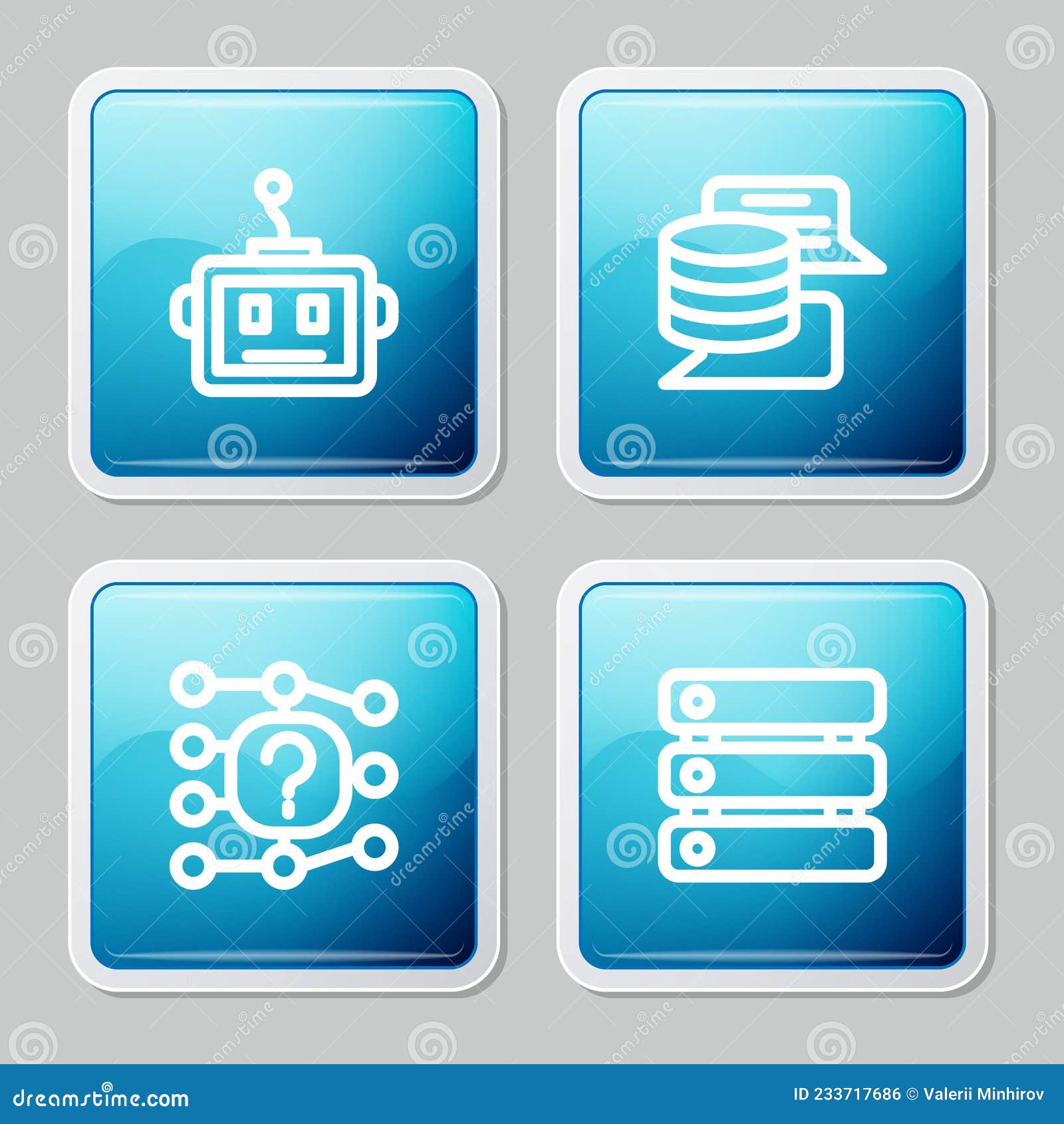 Set Line Artificial Intelligence Robot, Server, Data, Neural Network and Icon. Vector Stock ...