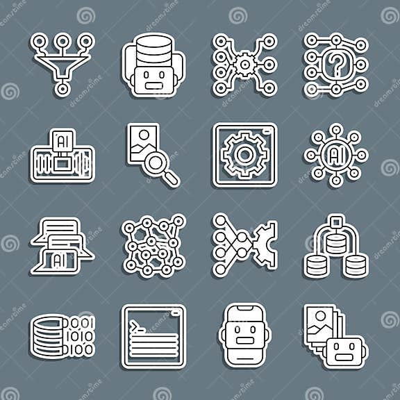 Set Line Artificial Intelligence Robot Server Data Neural Network Photo Retouching Ai