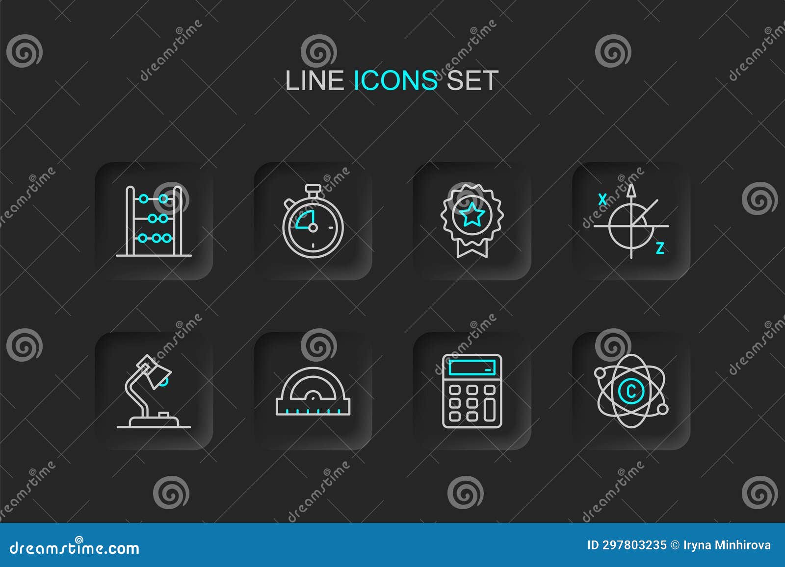 Set Calculator, Protractor, DNA Symbol And Briefcase. Square Glass ...