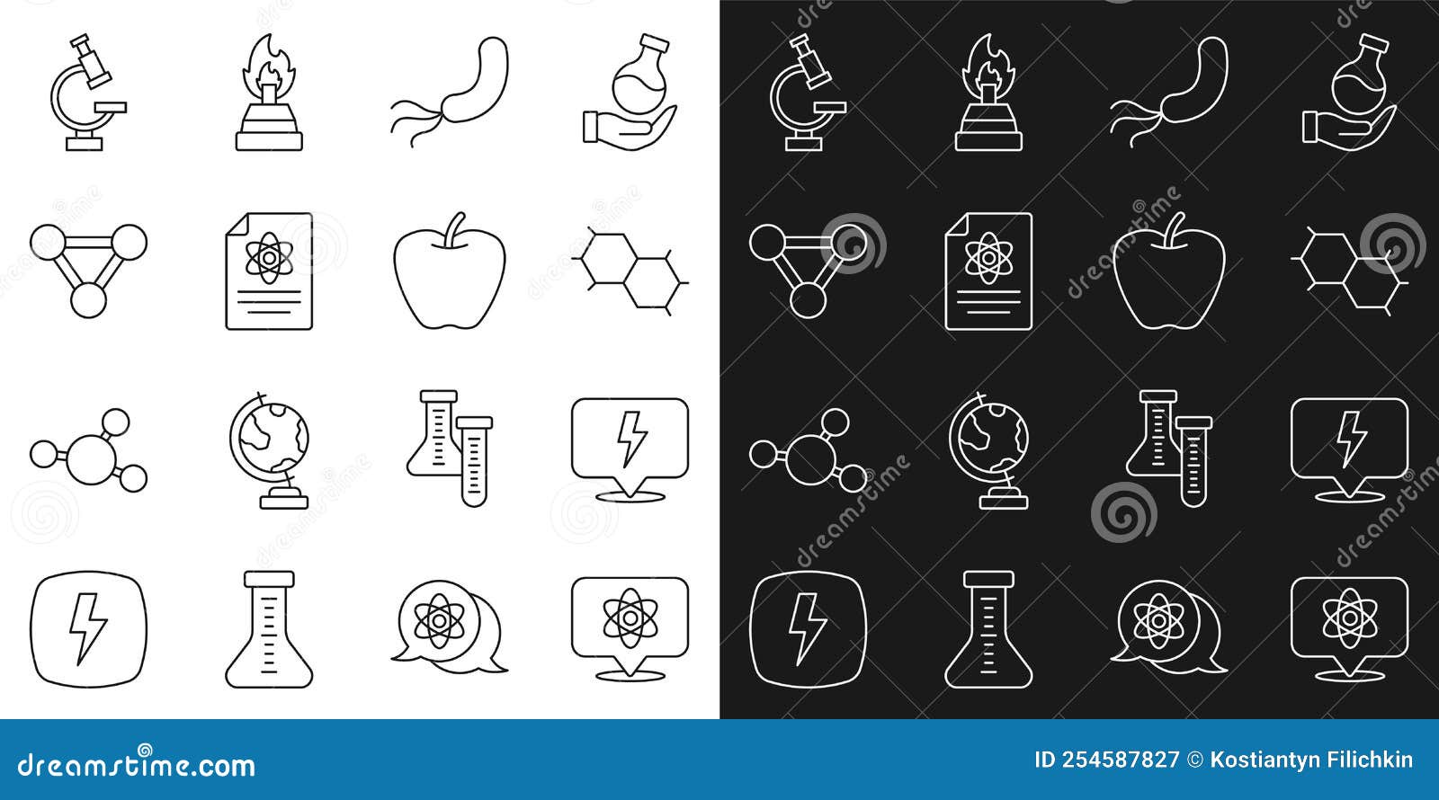 Set Line Atom, Lightning Bolt, Chemical Formula, Bacteria, Chemistry ... Set Line Atom, Lightning Bolt, Chemical Formula, Bacteria, Chemistry ...