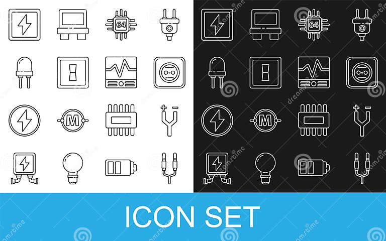 Set Line Audio Jack, Electric Cable, Electrical Outlet, Processor with Microcircuits CPU, Light ...