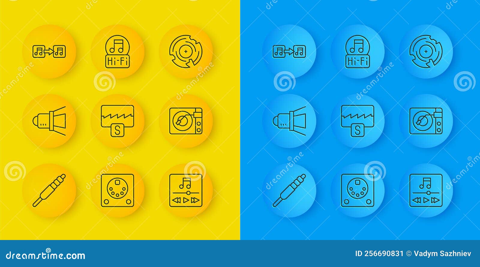 Set Line Audio Jack, Movie Spotlight, Music Wave Equalizer, Player ...