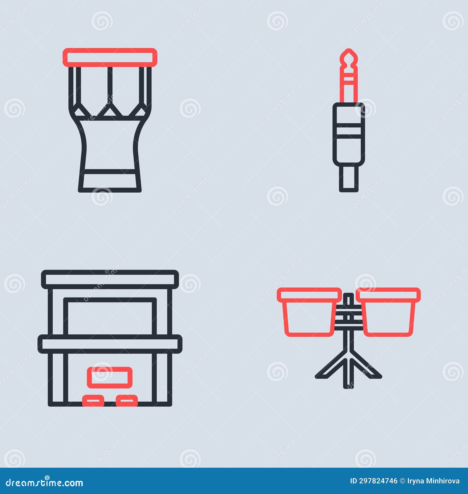 Set Line Audio Jack, Piano, Bongo Drum and African Percussion Icon ...