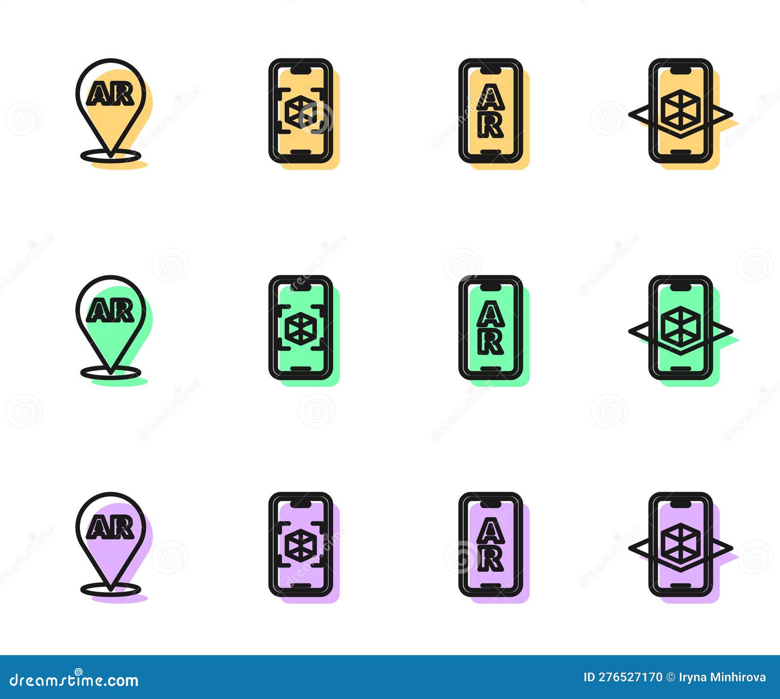 Set Line Augmented Reality AR, 3d Modeling and Icon. Vector Stock ...