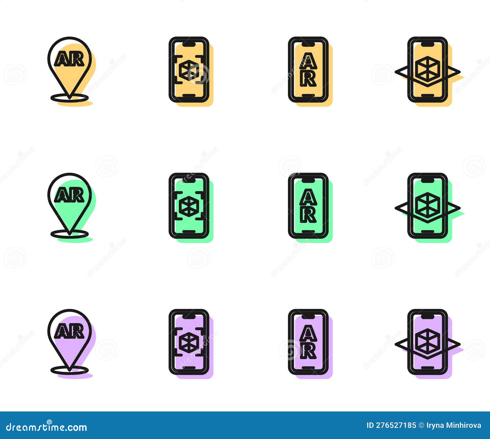 Set Line Augmented Reality AR, 3d Modeling and Icon. Vector Stock ...