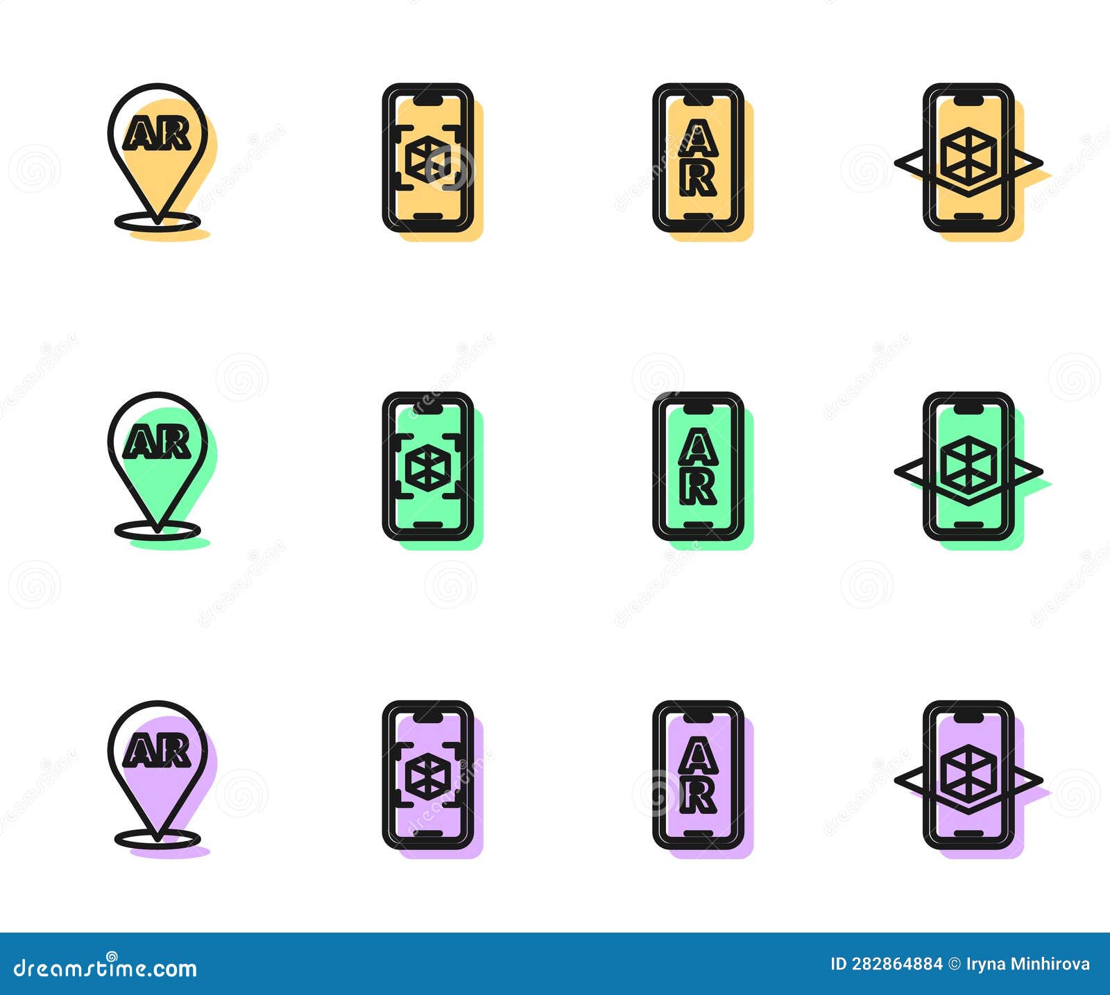 Set Line Augmented Reality AR, 3d Modeling and Icon. Vector Stock ...