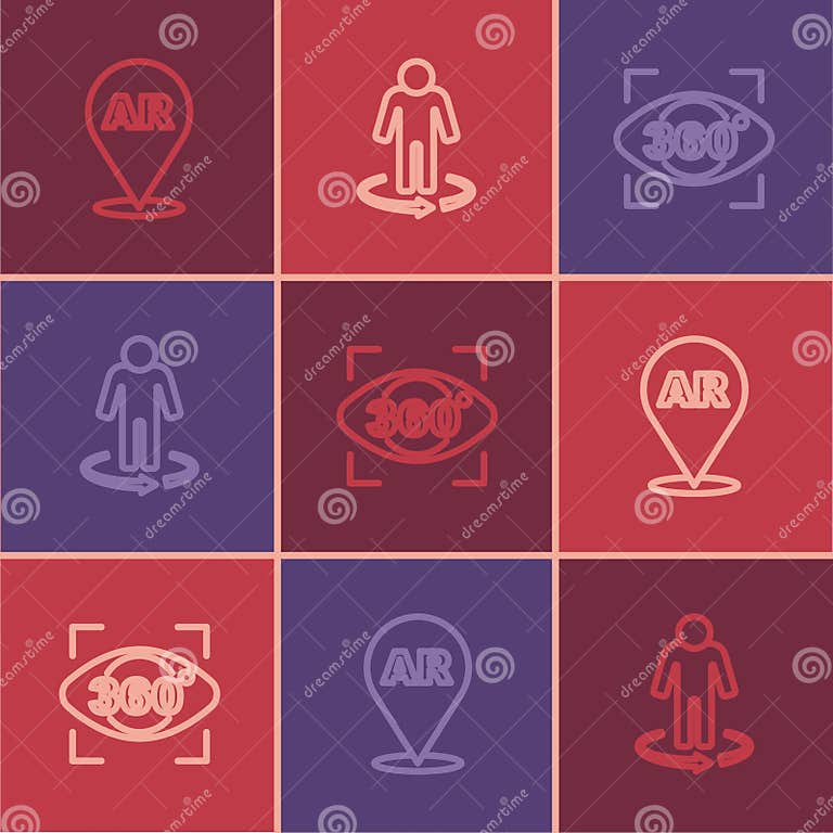 Set Line Augmented Reality AR, 360 Degree View and 3d Modeling Icon ...