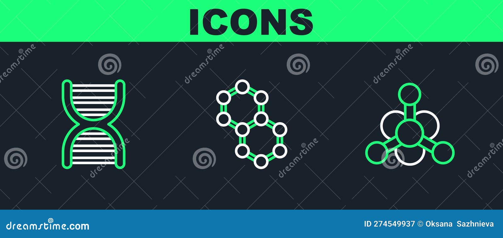 Set Line Bacteria, DNA Symbol and Molecule Icon. Vector Stock Vector ...